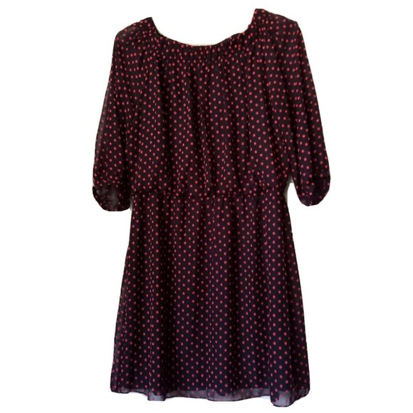Chaps | Dresses | Chaps Midnight Bluered Print Dress Sz 6 Pleated Neck ...